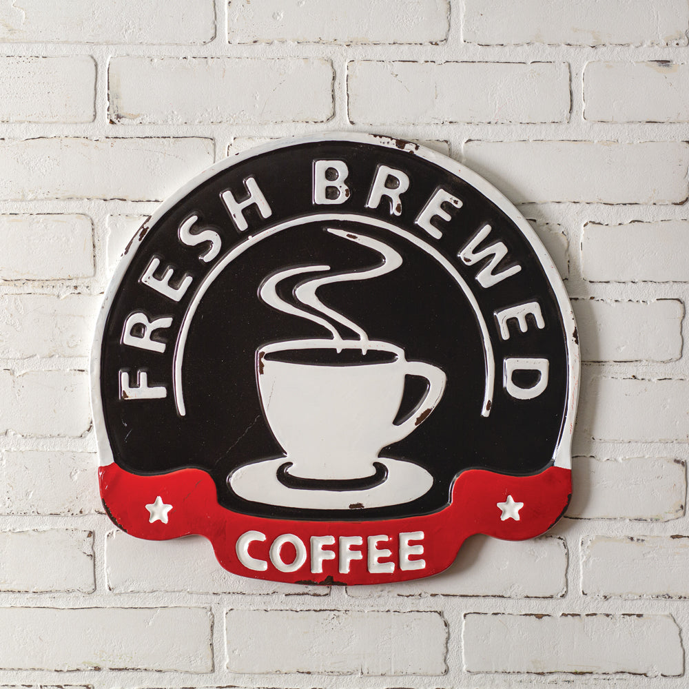 Fresh Brewed Coffee Metal Wall Sign – Farmabilia