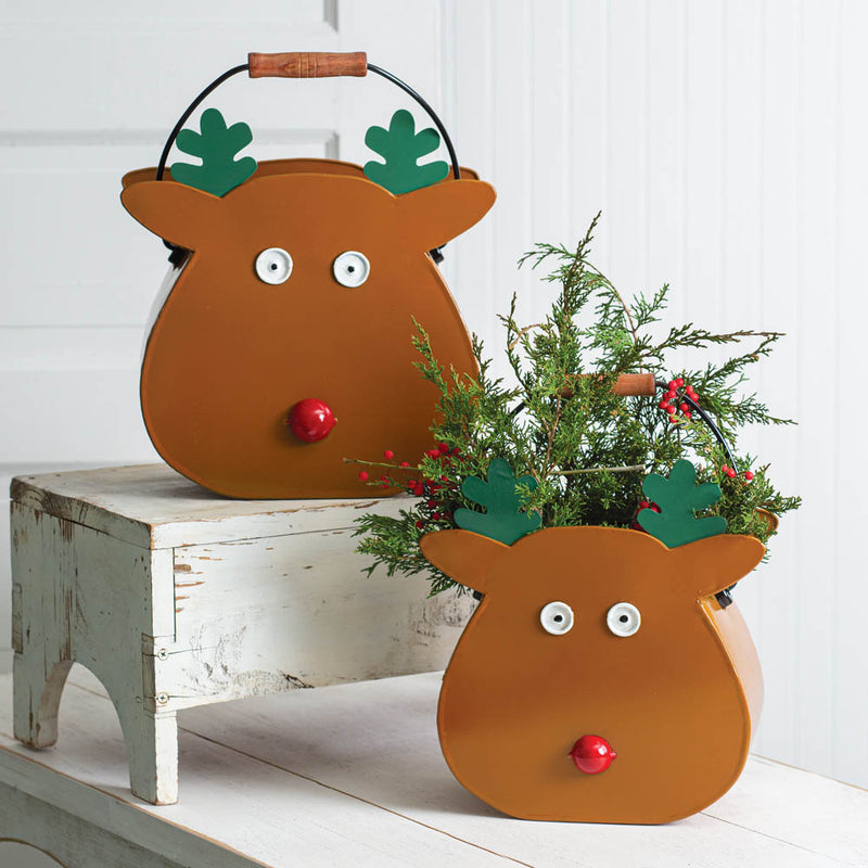 Set of Two Reindeer Metal Buckets – Farmabilia