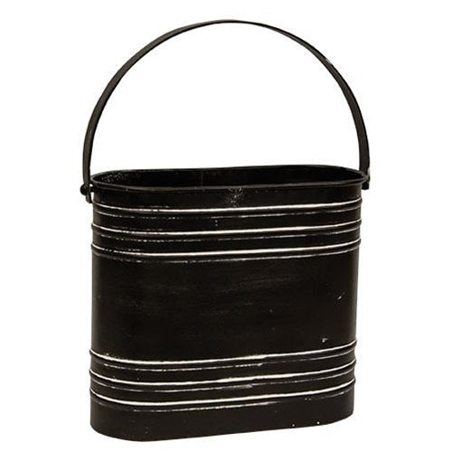 Black Distressed Metal Oval Flower Bucket With Handle – Farmabilia