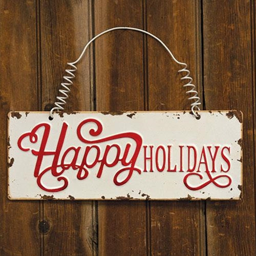 Distressed Metal Happy Holidays Hanging Sign – Farmabilia